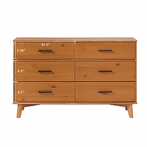 Walker Edision Modern Solid Pine Wood 6-Drawer Dresser with Metal Handles and Generous Storage Space, Caramel Finish