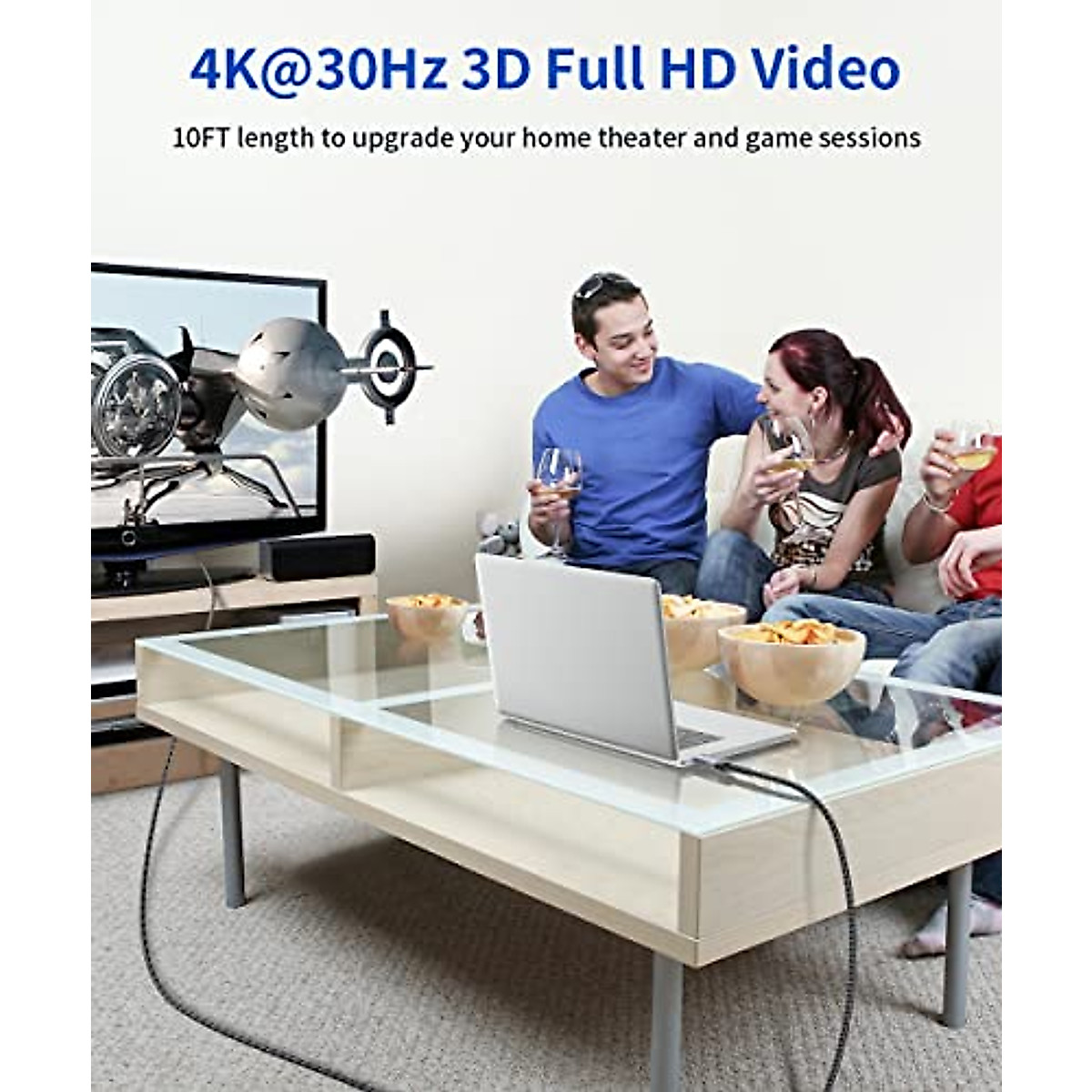 JSAUX 4K DisplayPort to HDMI Cable 10FT, DP to HDMI Male Video UHD 1440P/2K@120Hz,4K@30 Nylon DP to HDTV Uni-Directional Cord for Dell, Monitor, Projector, Desktop, AMD, NVIDIA, Lenovo, HP, ThinkPad