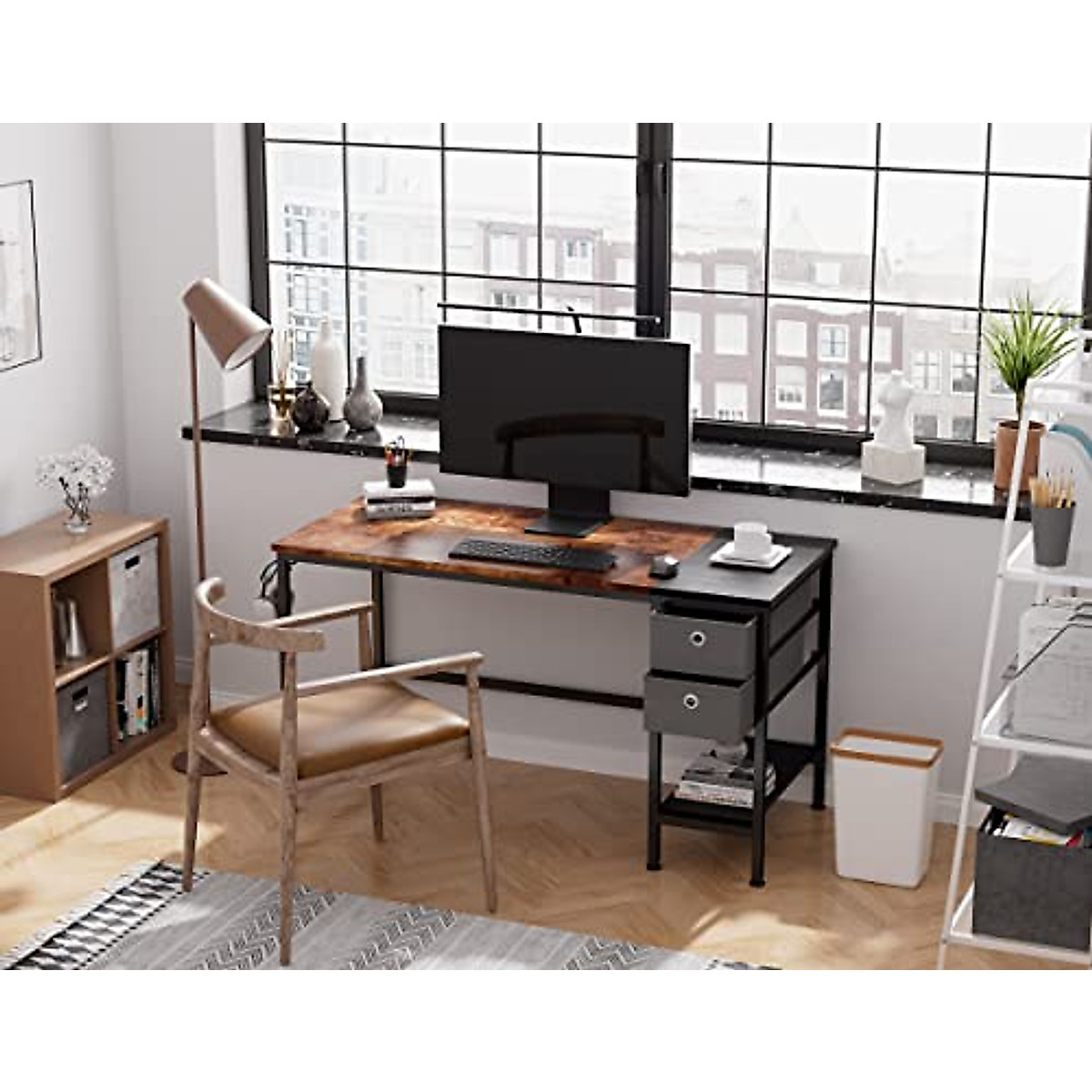 HOMIDEC Office Desk, Computer Desk with Drawers 47" Study Writing Desks for Home with Storage Shelves, Desks & Workstations for Home Office Bedroom