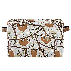 Moudou Sloth Laundry Basket Square Collapsible Laundry Hamper Clothes Toys Storage Bin with Handles for Bedroom, Closet, Nursery, Dorm, Home Decor