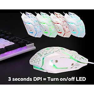 CHONCHOW Gaming Keyboard Mouse Combo Rainbow LED Backlit Ambient Light Illuminated Character Wired USB Keyboard Mice Compatible with Windows XP/7/10 iMac MacBook PS4 PS5 Xbox one(White and Black)