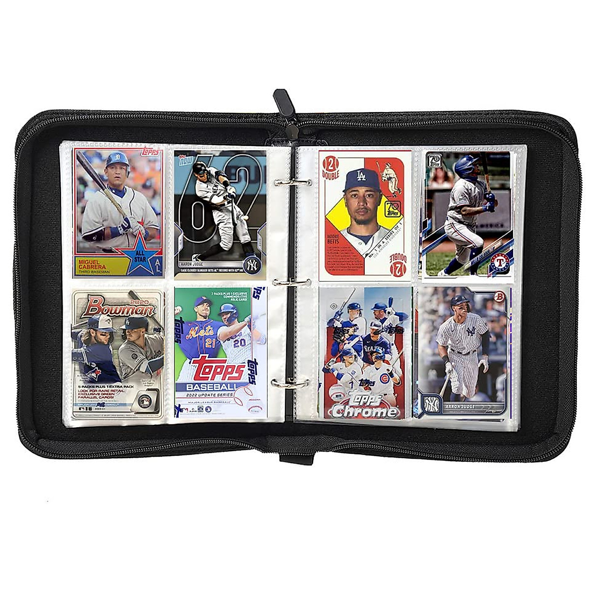 Leatherette 4 Pocket Trading Card Binder Album Holder Pages Folder Protector for Baseball Trading Cards TCG - Top loading 3 Ring Zip Card Binder Album Baseball Cards
