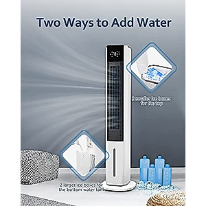 Evaporative Air Cooler, 41” Portable Air Cooling Fan with Top & Bottom Water Refilling, 3 Speeds 3 Modes, 4 Ice Packs, 12H Timer, 1.3 Gal Water Tank, 50° Oscillation for Room Indoor, Remote Control