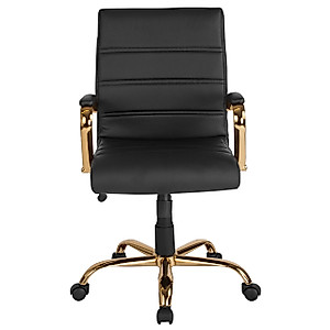 Merrick Lane Milano Contemporary Mid-Back Black Faux Leather Home Office Chair with Padded Gold Arms