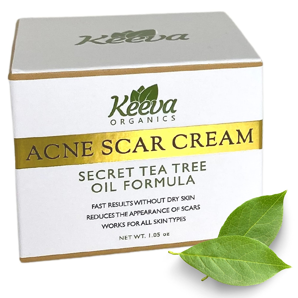 Keeva Organics Intensive Acne Scar Removal Treatment Cream For Acne Scars - 7X Faster Healing Results - Secret Tea Tree Oil Organic Ingredients - For Face, Back and Butt - From