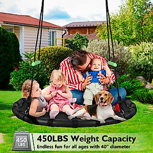 ZBZBML Tree Swing with PP Mat for Kids and Adults - Durable, Safe, and Easy to Install,Black Outdoor Saucer Swing,Flying Saucer Web Circle Swing for Yard Garden Playground Park (40 inches Diameter)