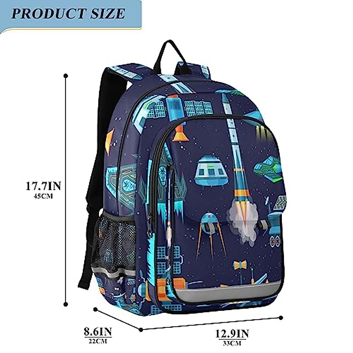 Glaphy Rocket Spaceship Outer Space Backpack School Bag Lightweight Laptop Backpack Students Travel Daypack with Reflective Stripes