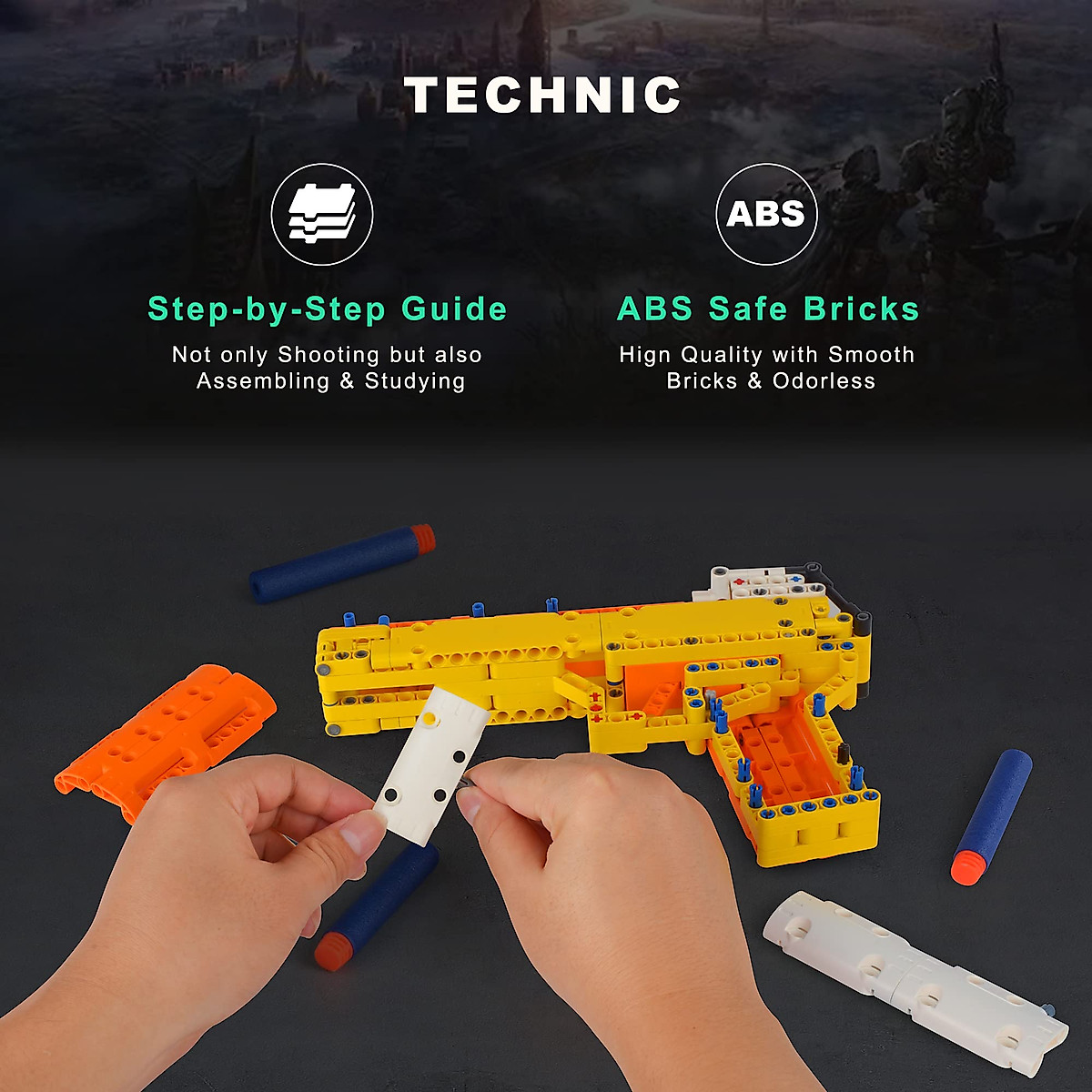 Yanscian Desert Eagle Nerf Gun Model Building Pistol Toy kit Set 222 Pcs DIY STEM Toy Gun That Shoots Building Block Brick for Kids&Adults Educational Construction