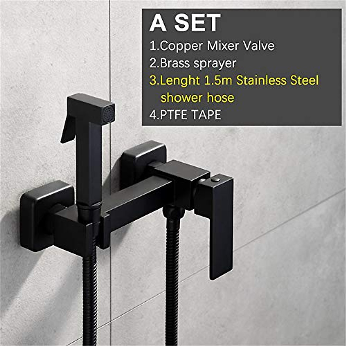 MINJING Hand Held Bidet Sprayer, Black Douche Kit Toilet, Hot and Cold Brass Copper Mixer Valve Set Shower Head Faucet,A Set