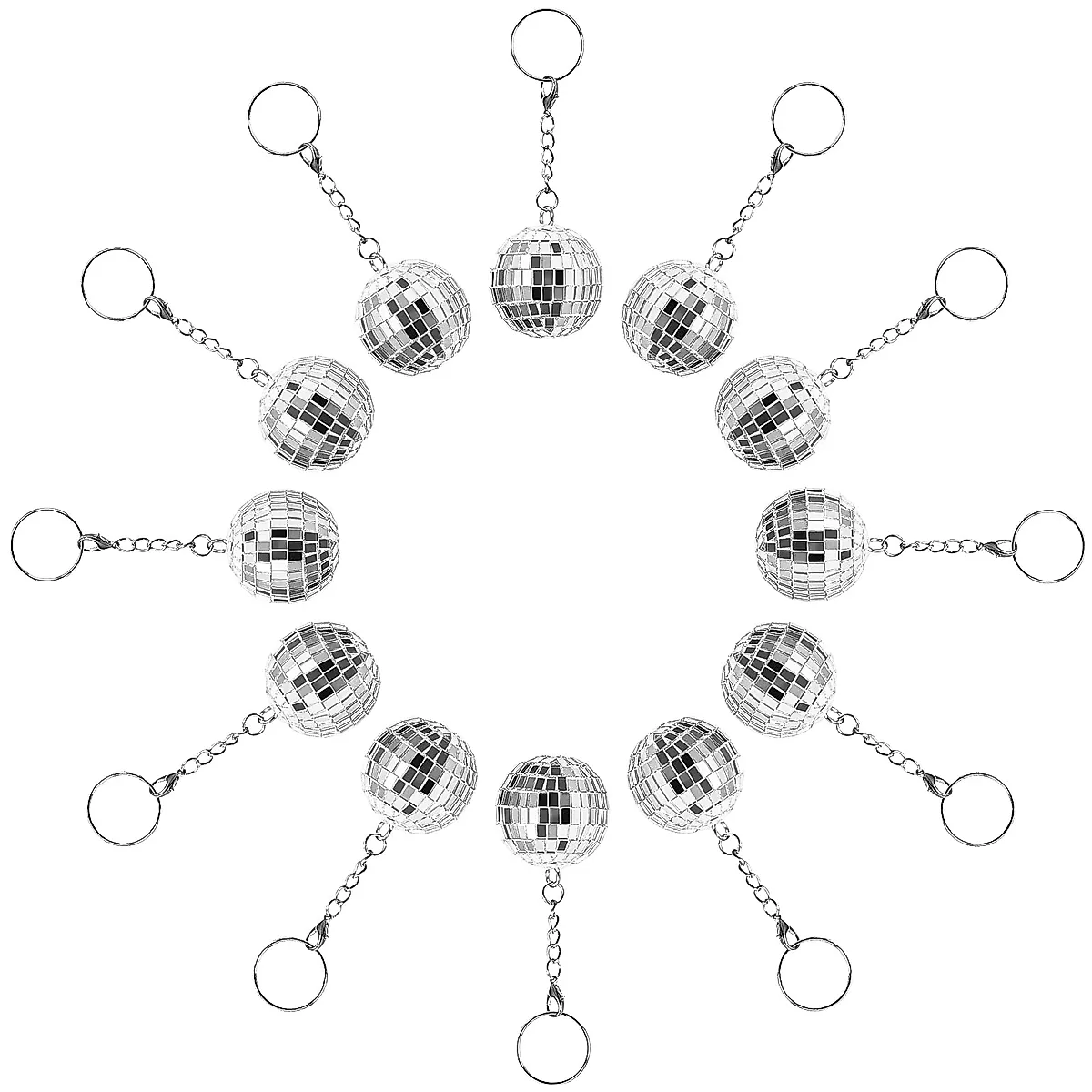 12Pcs Mirror Disco Ball Keychain Mini Disco Ball Keychains Bulk 70s Disco Keychain Silver Mirror Ball Keychain Disco Ball Accessories for Disco Party Favors Halloween Christmas Party Decorations