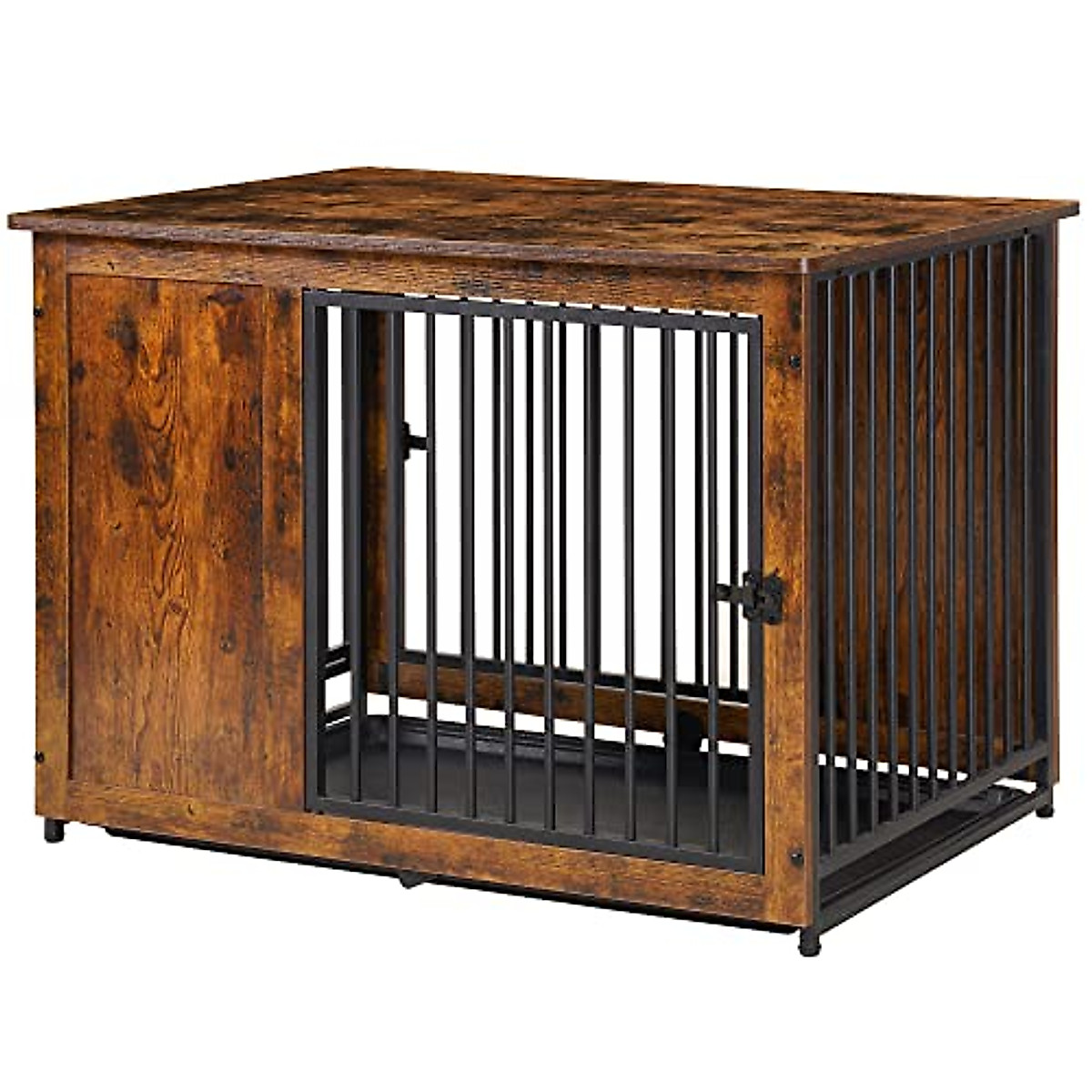 Heybly Furniture Style Dog Crate,Wooden Pet Kennels with 3 Doors,Indoor Pet Crate End Table with Removable Tray for Dogs Under 60lbs, Rustic Brown and Black HFC102SR