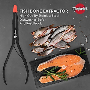 Manjushri Precision 6 Inches Fish Pin Bone Pliers Tweezers for Removing, Plucking and Pulling Pin Bones (Black)
