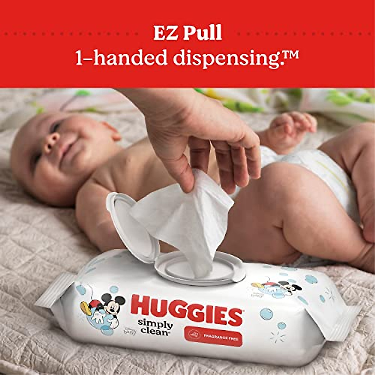 Baby Wipes, Unscented, Huggies Simply Clean Fragrance-Free Baby Diaper Wipes, 1 Flip-Top Pack (64 Wipes Total)