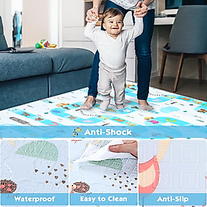MEM Baby Play Mat 79" x 71", Foldable Baby Play Mats for Floor, Reversible Waterproof Foam Playmat for Babies and Toddlers, Extra Large Non-Slip Baby Crawling Mat with Travel Bag