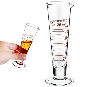 Baluue 25ml Graduated Cylinder, Lab Graduated Cylinder Glass Cup With Spout Wide Mouth, Glass Conical Beaker Liquid Dispenser Measuring Cylinder Tool for School Science Class