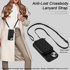 Bocasal Crossbody Wallet Case for iPhone 15, RFID Blocking PU Leather Zipper Handbag Purse Flip Cover, Kickstand Folio Case with Card Slots Holder Wrist Strap Lanyard 5G 6.1 Inch (Black)