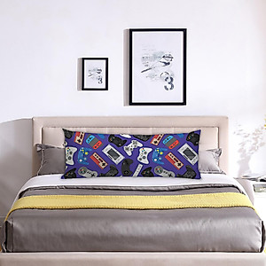 Game Body Pillow Cover for Boys Gifts Gaming Pattern Long Pillow Case with Zipper Ultra Soft Decorative Modern Large Pillowcases Soft Cushion Covers for gameroom,Bedroom,Couch,Sofa 20"x54"(Blue)