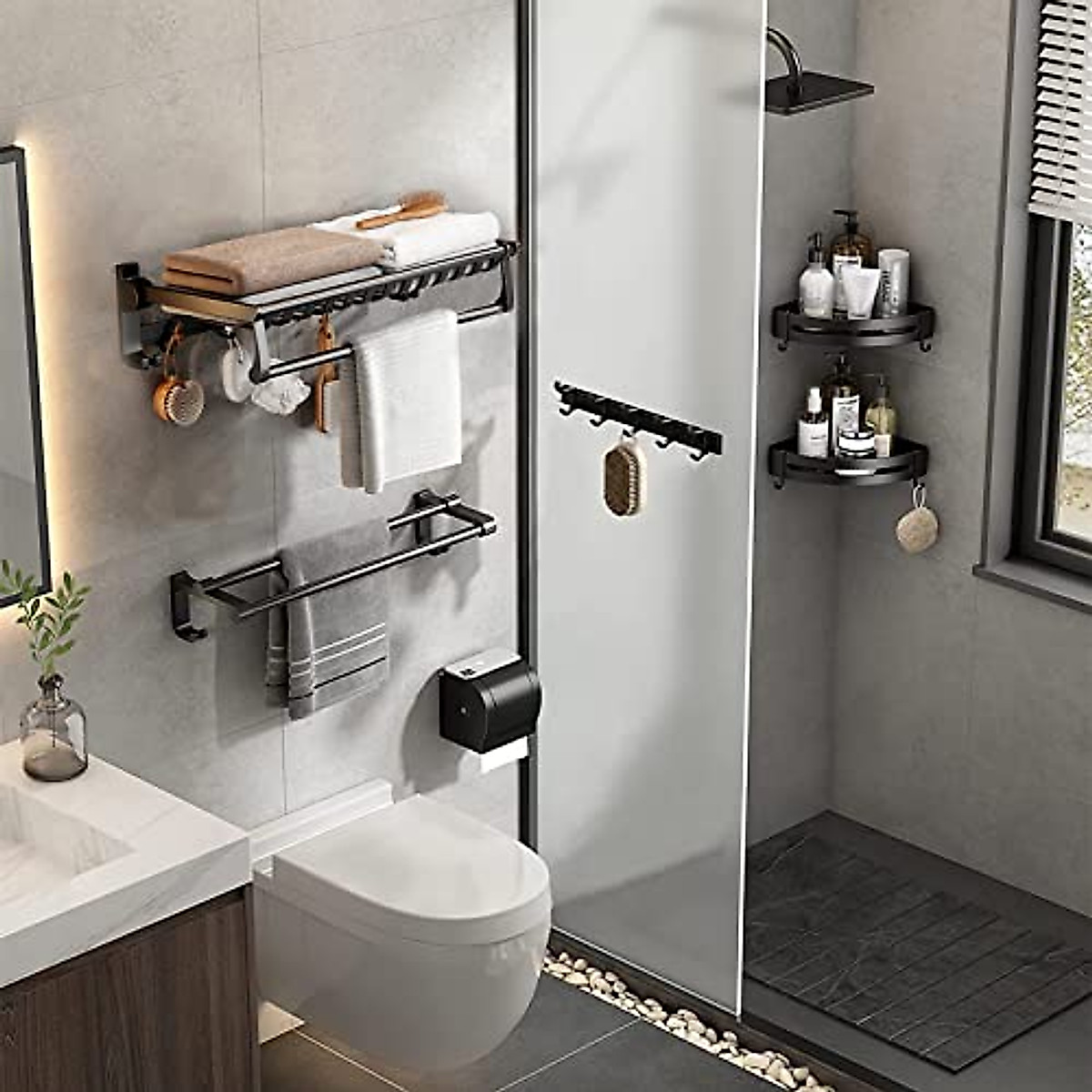 Hanrace 24Inch Towel Racks for Bathroom,Bathroom Storage,No-Drill Towel Rack,Wall Mounted Bath Towel Holder