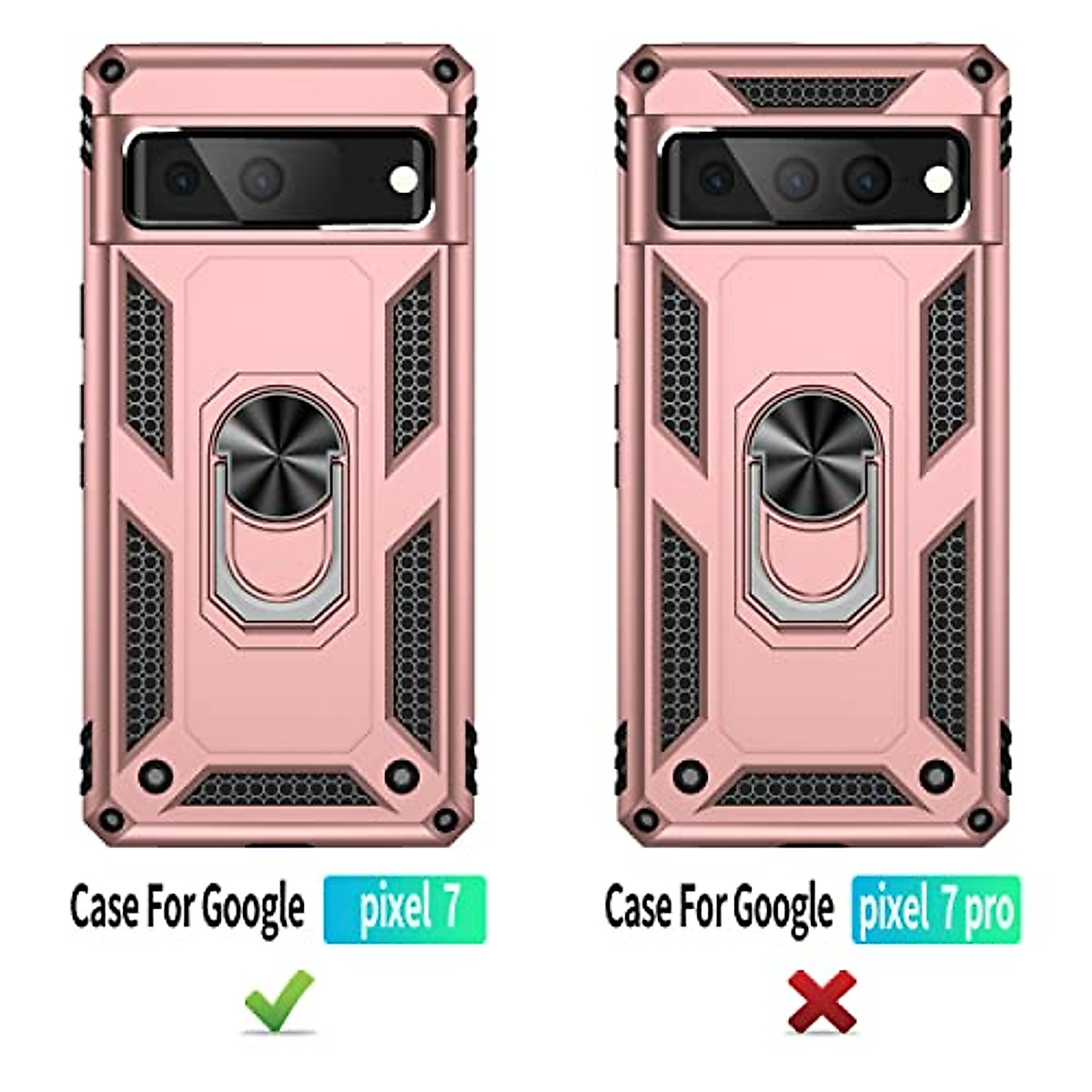 SunRemex for Google Pixel 7 Case with HD Screen Protector [2 Packs], [Not for Google Pixel 7 Pro ], Magnetic Ring Holder Kickstand,[Military Grade] Phone Case for Google Pixel 7 (Rosegold)