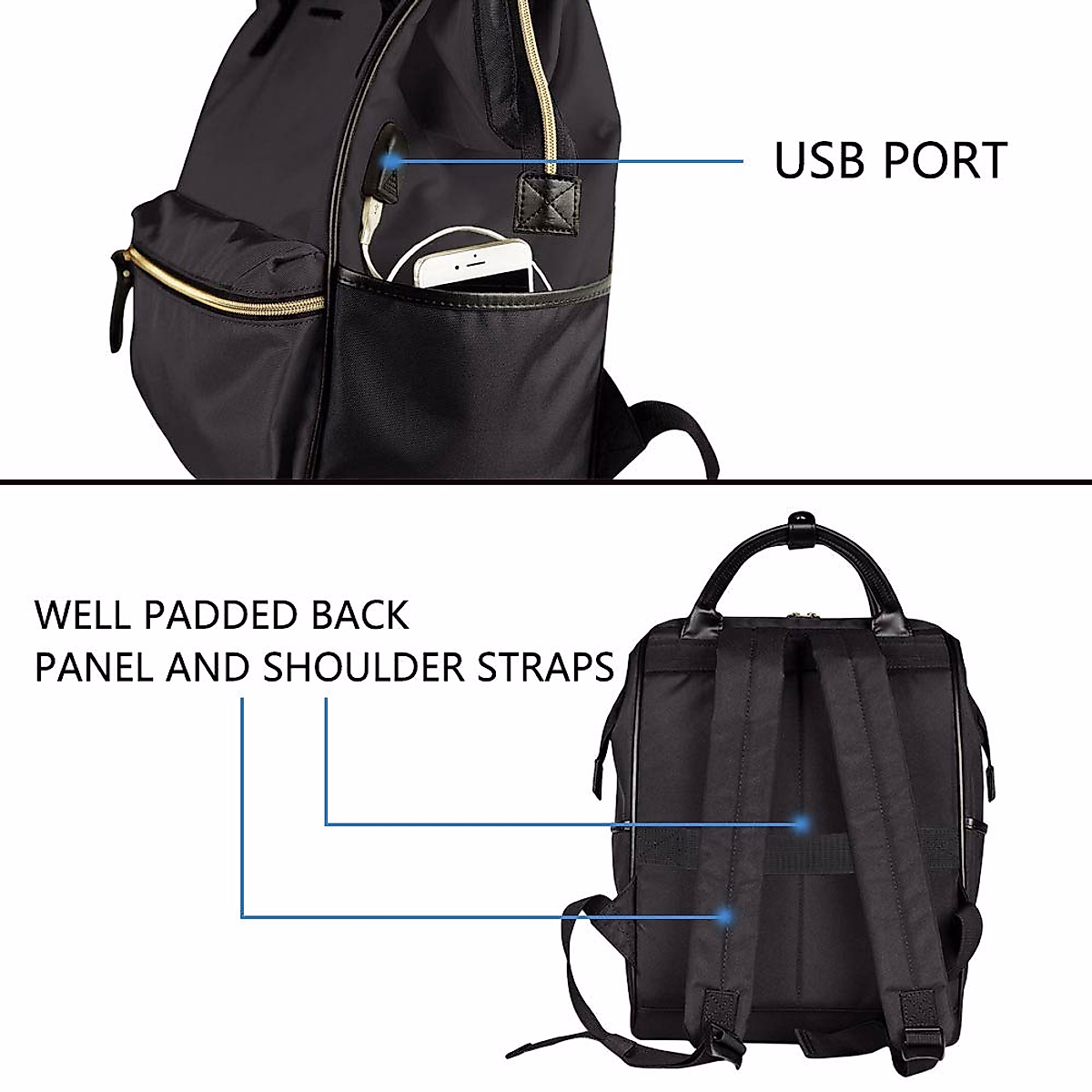 KROSER Laptop Backpack 15.6 Inch Stylish School Backpack Doctor Bag Water Repellent College Casual Daypack with USB Port Travel Business Work Bag for Men/Women-Black