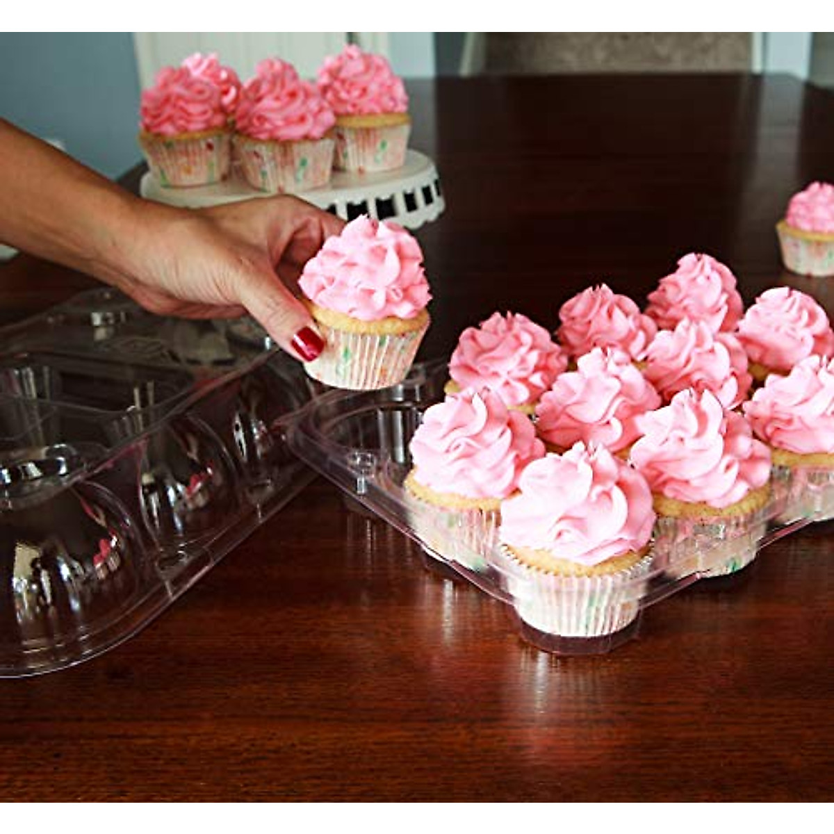 10-Pack of 12-Compartment Stackable Cupcake Carrier - High Tall Dome Clear Cupcake Boxes for Mini or Full-Size Cupcakes, Cupcake Containers Plastic Disposable, Cup Cake Holders