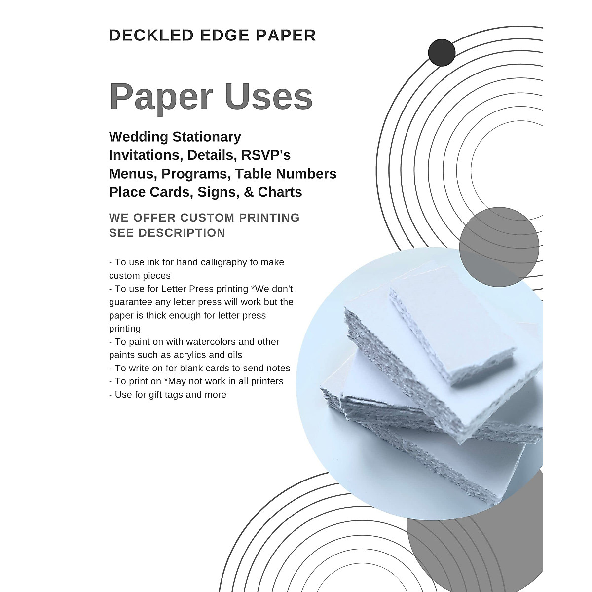 Blank Deckle Edge Sheets, 135#/290gsm, Soft White, 100% Cotton Rag, Cold Pressed, Acid Free & Archival Hand Torn Watercolor Paper (8x10 inch Sheets Only, Set of 24)
