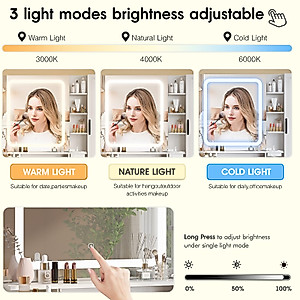 Maupvit Vanity Desk with HD LED Mirror,White Vanity with Large Jewelry Cabinet,Lots Storage Shelves,3 Drawers & Cabinets,Vanity with Charging Station,3 Lighting Modes, Brightness Adjustable