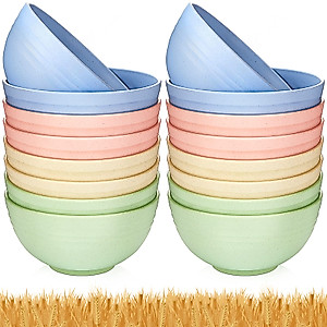 16 Pieces Unbreakable Cereal Bowls 24 Oz Wheat Straw Fiber Bowls Lightweight Cereal Bowls Set Dishwasher and Microwave Safe for Noodle Rice Soup Snack Condiment Side Dishes Ice Cream, 4 Colors