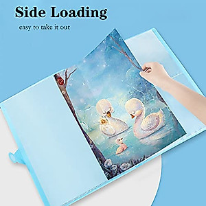 MH4D A3 Plastic Art Portfolio Bag, Large Waterproof Folder Document Organizer with 30 Pags Clear Pocket Protectors Handle, Artwork Report Sheet Letter Poster Storage Bag for School Office