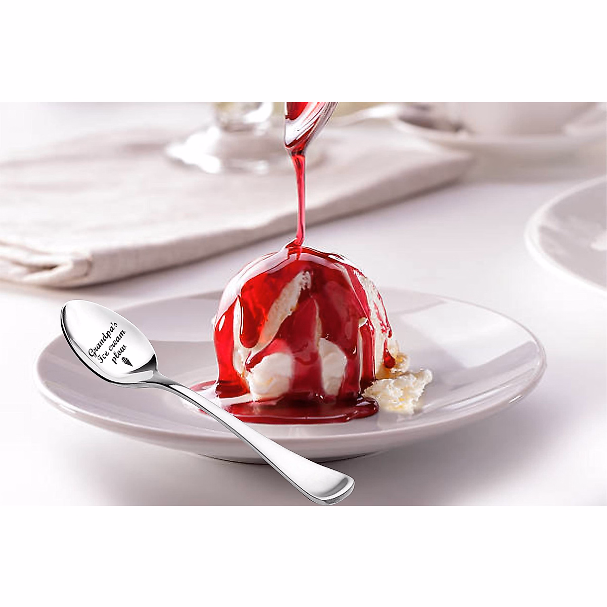 Grandpas Ice Cream Plow | Engraved Spoon Gift for Grandfather | Gift For Grandpa Daddy | Birthday Anniversary Christmas for Men | Stocking Stuffer Ice Cream Lovers Dessert Spoon | 7 Inches Spoon