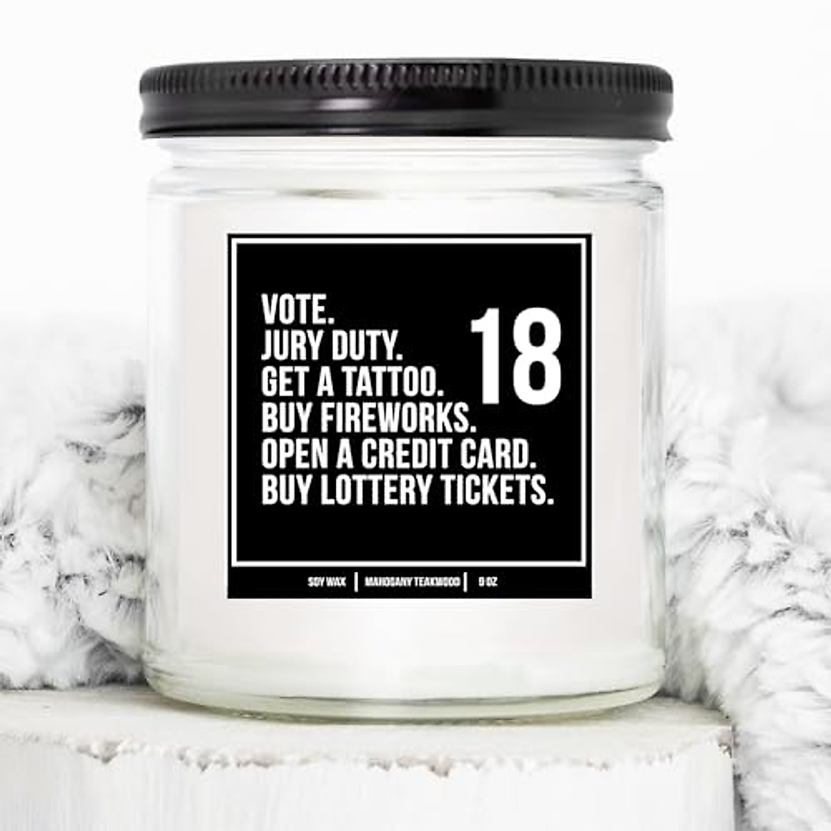 YouNique Designs 18th Birthday Candle 9oz Candle Gifts for 18 Year Old Girl, Boy, Daughter, Son, Male, Him, 18th Birthday Candles Gifts for Turning 18, 18th Birthday Present (Mahogany Teakwood)