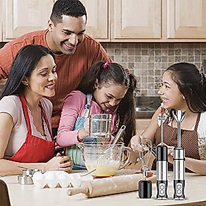 HOUCAE Hand Blender, Turbo for Finer Results, 4-in-1 Gift Set, 500 Watt 6-Speed Immersion Multi-Purpose Hand Blender Heavy Duty Copper Motor Brushed 304 Stainless Steel With Whisk, Milk Frother Attachments. Black.