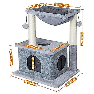 Dimaka Small Cat Tree with Hammock 24" Cat Tower and Condo with Sisal Scratching Posts and 2 Dangling Balls