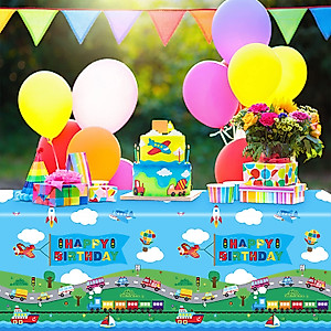 Tegeme 3 Pack Transportation Birthday Party Supplies Transportation Table Covers Cars Tablecloth Vehicle Transportation Birthday Decorations for Kids Birthday Baby Shower Party, 54 x 108 Inch