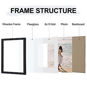 Vittanly 11x14 Picture Frames for Wall Set of 9, Display 8x10 Pictures with Mat or 11x14 without Mat, Collage Frames for Wall or Tabletop, Perfect for Home Décor, Black