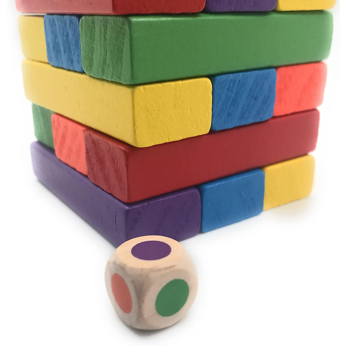 Oojami Wooden Tumbling Timber Toppling Stacking Board Games Building Blocks for Kids - 60 Pieces with Storage Bag Color Match Play Sets for Kids and Families