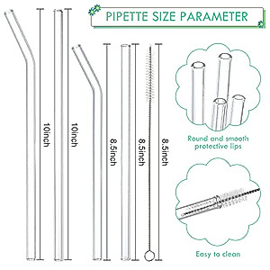 Panleding 16 Pack Reusable Glass Straws, Size 10''x10MM and 8.5''x10MM Each Including 4 Straight and 4 Bent, Clear Glass Drinking Straw with 4 Cleaning Brushes Perfect for Juice, Smoothies, Cocktail