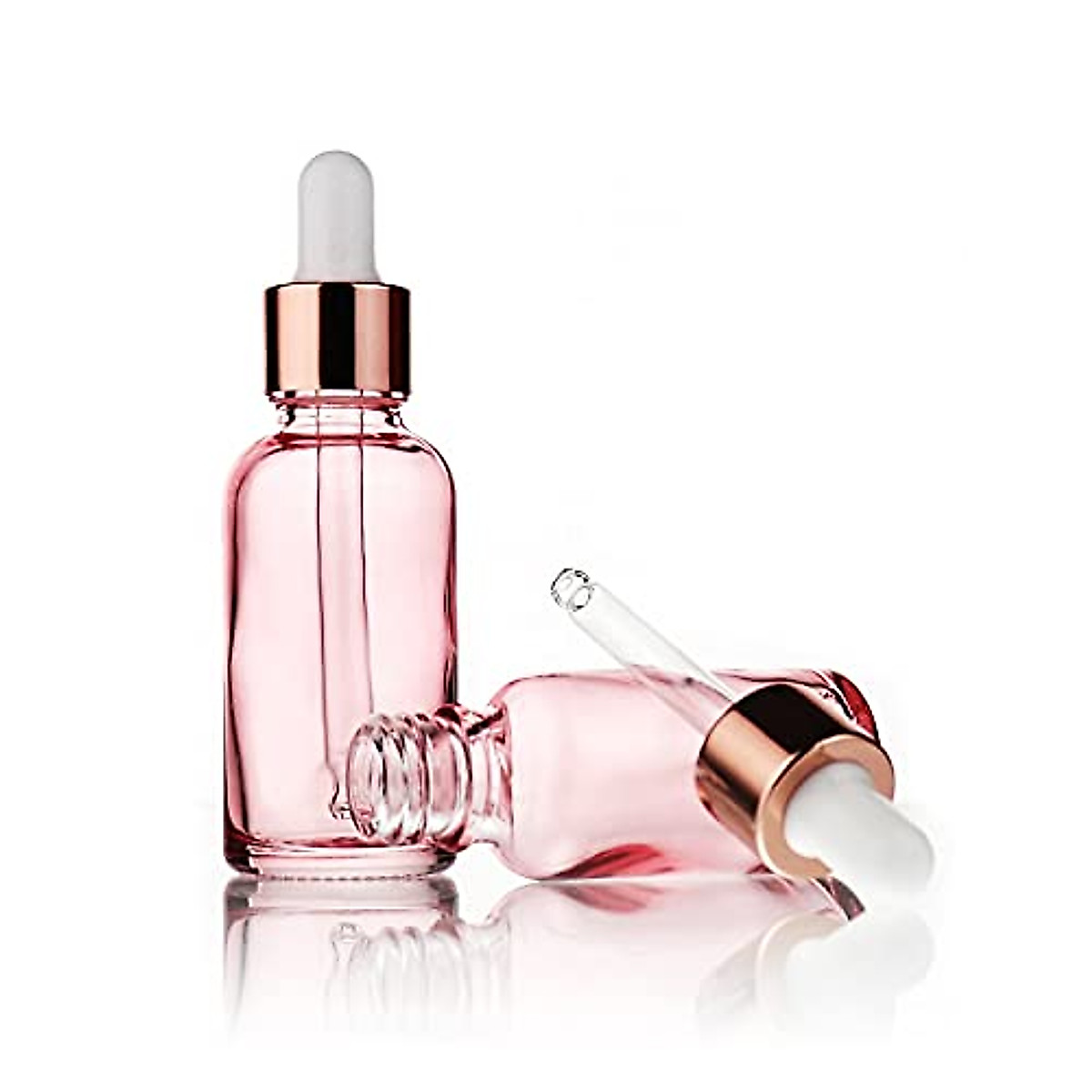 6 Pack,1Oz Pink Glass Dropper Bottle for Essential Oils,Empty Glass Eye Dropper Bottle Holder With Glass Reagent Pipette,Rose-Golden Caps Perfume Travel Vial Container-FREE Pipette,Funnel