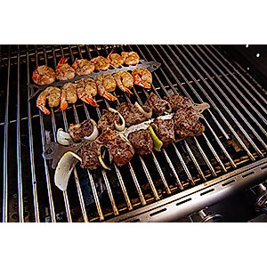 Proud Grill Slide & Serve BBQ Skewers - Set of 4 Stainless Steel Reusable Barbecue Skewers | Ideal for Grilling Shish Kabobs | Use for Beef, Pork, Chicken, Vegetable and Shrimp Kabobs.