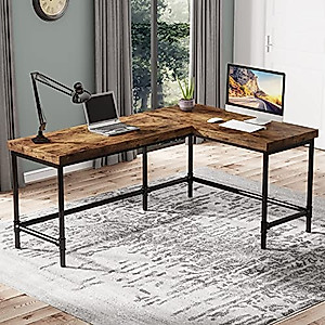 Tribesigns L-Shaped Desk, 67 inch Industrial Reversible Corner Computer Office Desk PC Laptop Study Table Workstation with Metal Pipe Legs for Home Office (Rustic Brown)