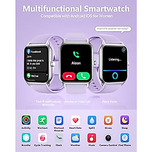 Quican Smart Watch for Women, 1.8 Inch Fitness Watch with Bluetooth Call/Alexa Voice for Android iPhone, Smartwatch Tracker with 100 Sports, Steps/Calorie/SpO2/Heart Rate/Sleep Monitor (Purple)