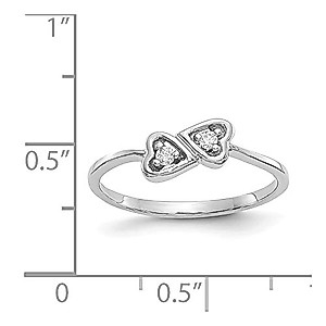 Size 5.5 - Solid 14k White Gold Polished AA Diamond Heart Ring (2mm) (1/20ct.)