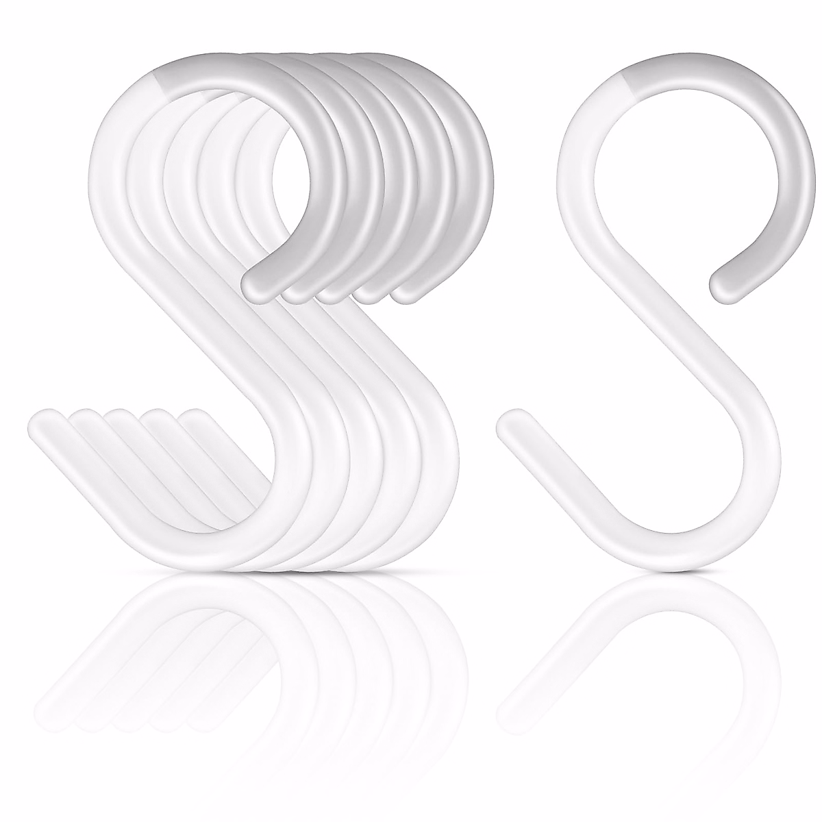 6 Pack Secure & Quiet Plastic S Hooks for Hanging Towel, 3.5 Inch Shower Curtain Hooks Rings Rust-Free,Twist & Lock Small Closet S Hooks for Shower Curtain, Clothes, Towels, Hats (White)
