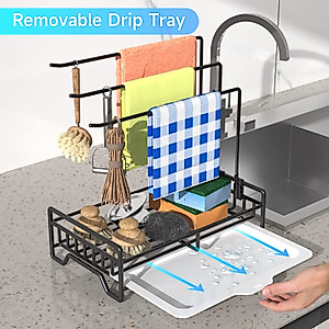 KIKIBRO Kitchen Sink Caddy Organizer Dish Cloth Holder for Rag Brush Sponge Soap at Kitchen Bathroom with Drip Tray and Swivel Lever