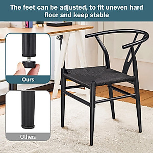 Yaheetech Set of 4 Weave Chair Mid-Century Metal Dining Chair Y-Shaped Backrest Hemp Seat, Large Black