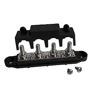 5/16" 4 Post Power Distribution Block Bus Bar Pair with Cover M8-250 Amp Rating – Marine Bus Bar, Automotive, and Solar Wiring – Battery Terminal Distribution Block (5/16", Black)