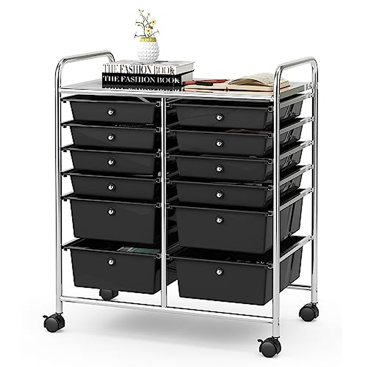 Giantex 12-Drawer Rolling Storage Cart, Multipurpose Movable Organizer Cart, Utility Cart for Home, Office, School (Black)