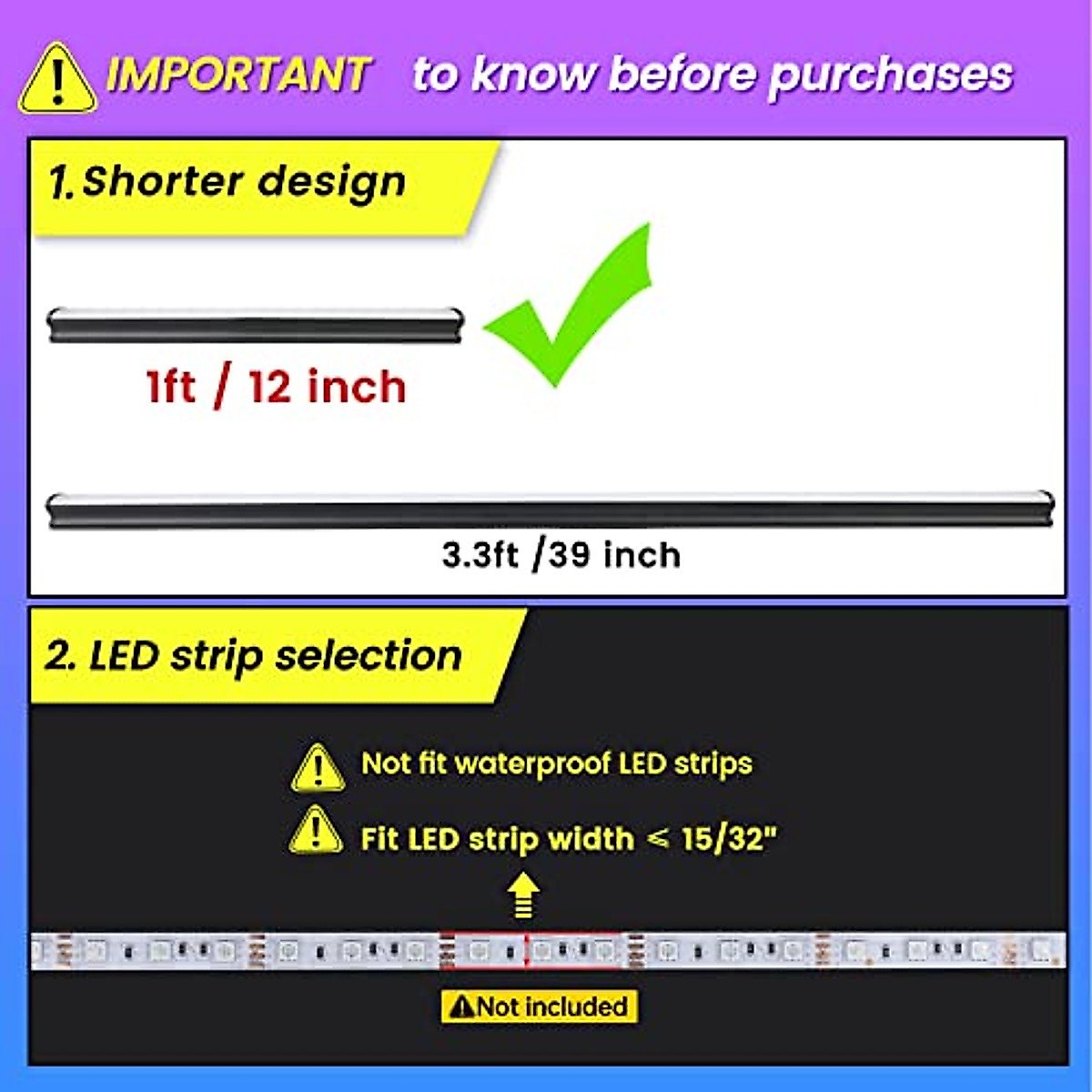 Muzata 10Pack 1FT/12inch Excellent Spotless LED Channel System with Milky White Cover Black Aluminum U Shape LED Strip Diffuser Channel U108 BW 0.3M