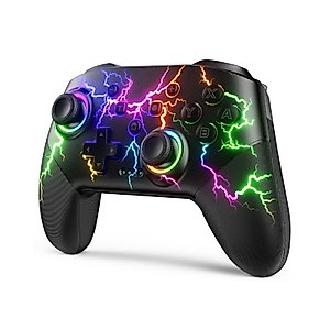 Switch Controller Compatible with Switch/Switch Lite/Switch OLED/Windows/iOS/Android, RGB Lightning Programmable 1000mAh Wireless Switch Pro Controller with One Key Pairing Wake Up Turbo Vibration