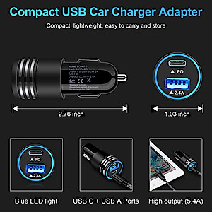 Fast Charging USB C Car Charger for iPhone 14 13 12 11 Pro Max SE XR XS X 8 Samsung Galaxy S23 S22 S21 S20 FE Note20 A12 A32 Google Pixel 7 Pro/6a/6/5/4a/4/3a 3XL,2Pack 30W PD+2.4A Type C Car Adapter